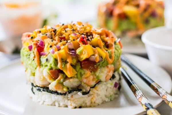 Spicy Shrimp Stacks with Mango Salsa - The Girl on Bloor